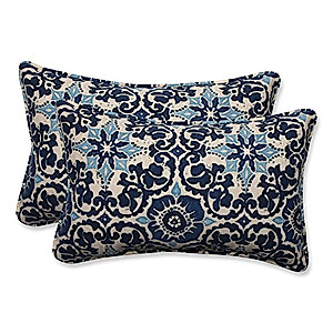 Pillow Perfect - 586670 Outdoor/Indoor Woodblock Prism Lumbar Pillows, 11.5" x 18.5", Blue, 2 Pack