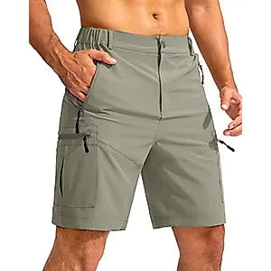 Pudolla Men's Hiking Cargo Shorts 9" Lightweight Outdoor Work Shorts for Men Travel Golf Camping Casual with 5 Zipper Pockets(Grey Sage Large)