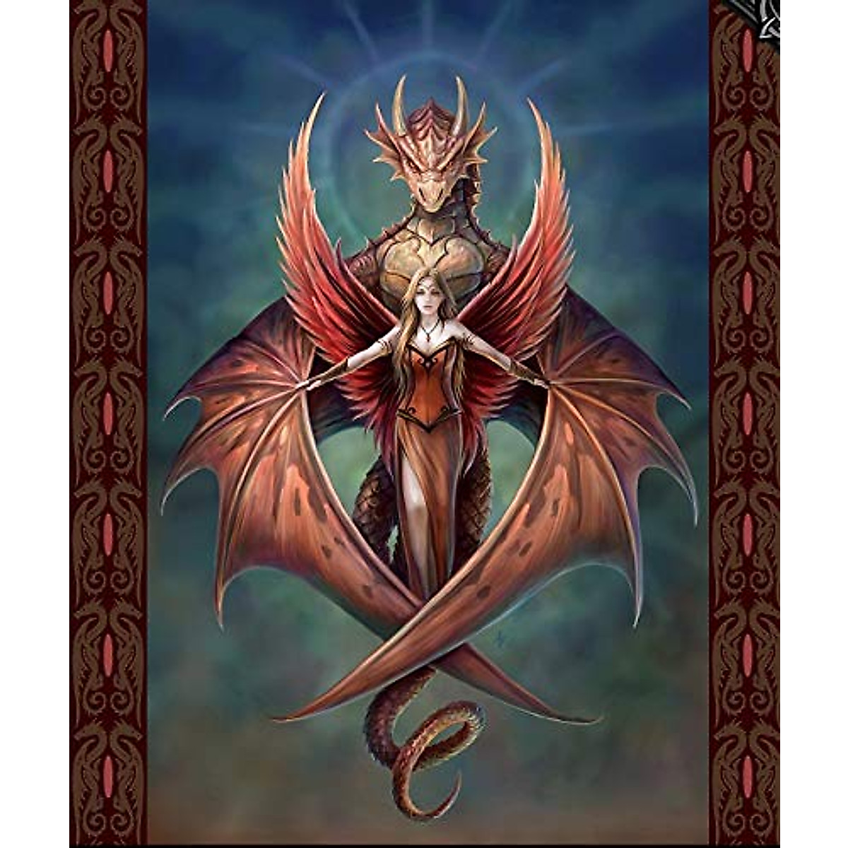 Anne Stokes Signature Silk Touch Sherpa Lined Throw Blanket (copperwing)