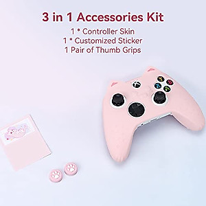 GeekShare Cat Paw Controller Skin Grips Set Anti-Slip Silicone Protective Cover Skin Case Compatible with Xbox Series X Controller with 2 Thumb Grip Caps and 1 Sticker (Pink)