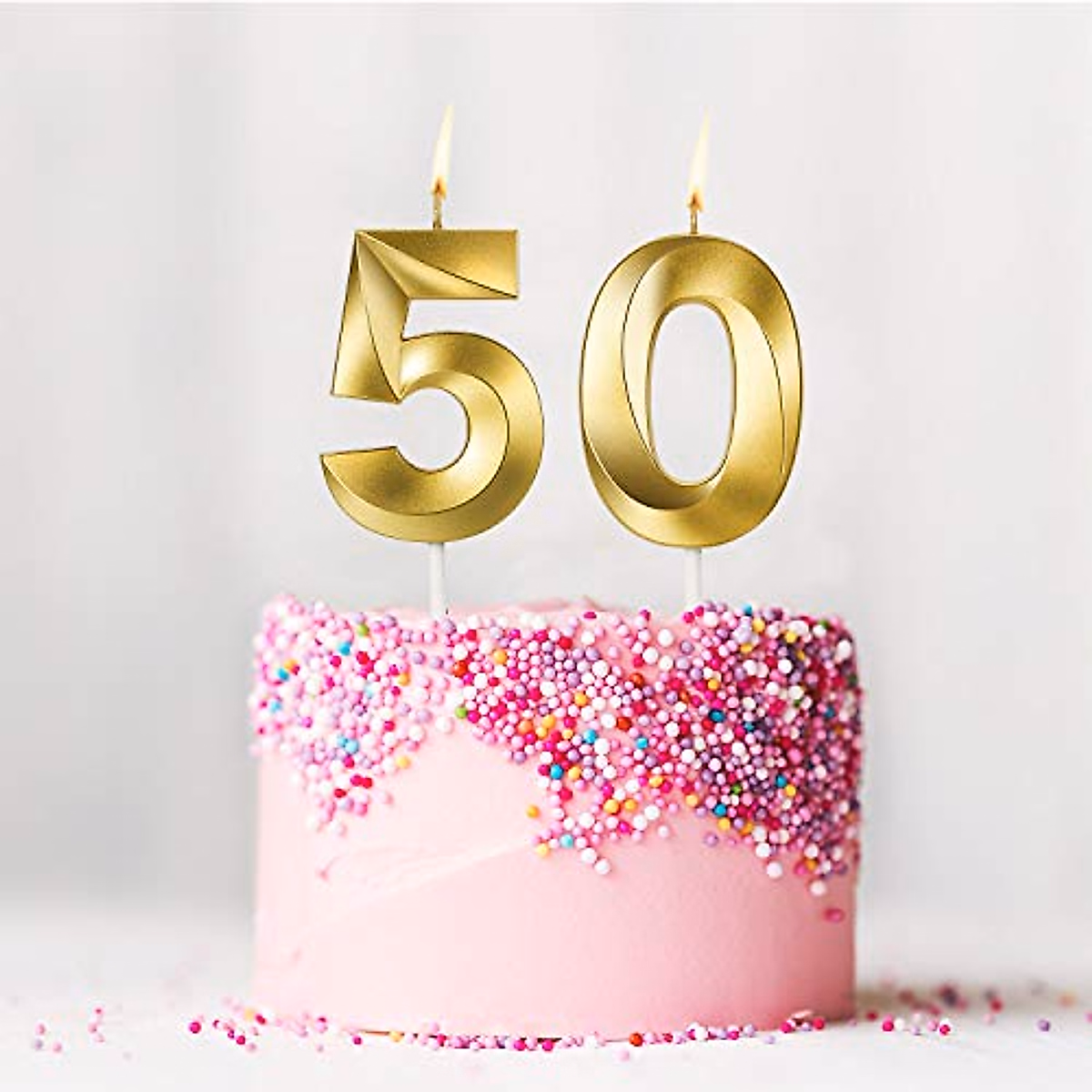 4 Inch 50th Birthday Candles, 3D Diamond Shape Number 50 Candles Cake Topper Numeral Candles Cake Topper for Birthday Anniversary Party Decorations (Bright Gold)