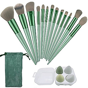 Muhuabeauty 13 pcs Makeup Brushes Set with Beauty Blender, Eyeshadow Brush Set with Cloth Bag and 4 pcs Boxed Sponges for Foundation