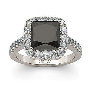 Jeulia Diamond Princess Cut Wedding Ring:Sterling Silver Halo Pretty Bridal Set Engagement Wedding Band Best Anniversary Promise Christmas Jewelry Gift with Box (Black, 7)