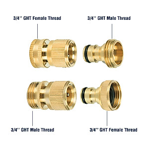 8PCS Garden Hose Quick Connector, 3/4 inch GHT Solid Brass Water Hose Thread Fittings, Easy Connect & Disconnect Adapters, Male and Female(2+2 Pairs)