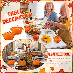 Ziliny 2 Pcs Pumpkin Bowls Ceramic Pumpkin Dish 13 oz Casserole Cookware Serving Pot Pumpkin Safe Oven Pot with Lid and Handle for Fall Halloween Thanksgiving Autumn Cooking Baking Dessert