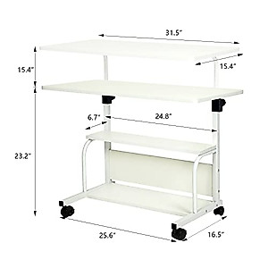 Laptop Desk Adjustable Desk Small Standing Desk Home Office Desks for Small Spaces Portable Desk Table for Bedrooms, 31.5" White Uplift Student Study Desk Mobile Rolling Computer Work Desk on Wheels