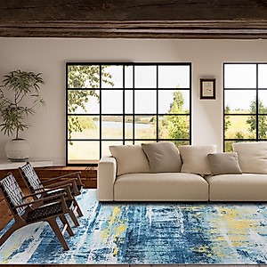 HOMBYS 8x10ft Thickened Memory Foam Area Rug for Living Room Bedroom, Large Soft Modern Floor Carpet for Indoor, Abstract Home Deco Non-Shedding, Blue, Machine Washable