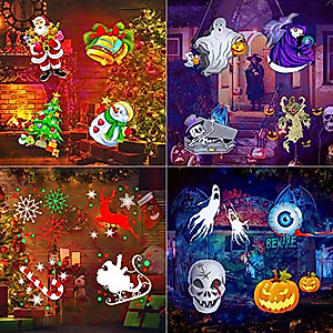 Christmas Projector Lights Outdoor, Ocean Wave Waterproof Holiday Projector Lights, 12 Slides & 10 Colors Halloween Lights Projector with Remote for Thanksgiving Birthday Party Decorations