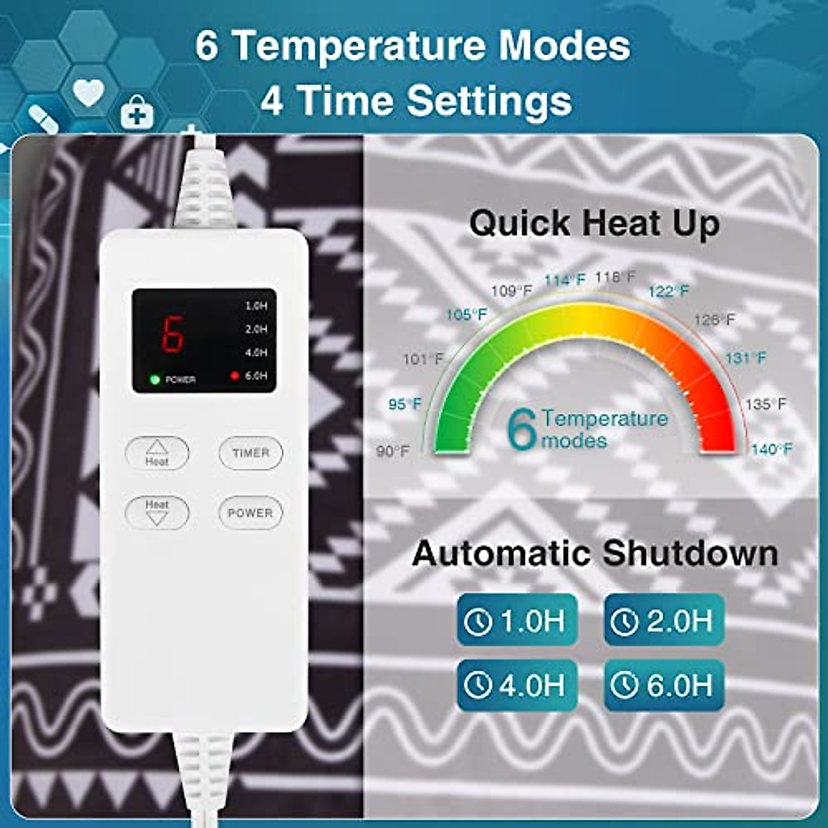 Heating Pad Toberto XL Electric Heating Pad for Back Pain and Cramps Relief,4 Timer Settings,12”x 47”Large Heating Pad with Auto Off and 6 Heat Setting for Period Cramps,Neck and Shoulders