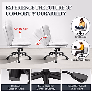 Criss Cross Desk Chair for Cross Legged Sitting, Easy to Assemble White Criss Cross Chair with Wheels - Premium Detachable Wheel and Swivel Design, Cozy Ergonomic Office Chair with Wide Comfy Seating