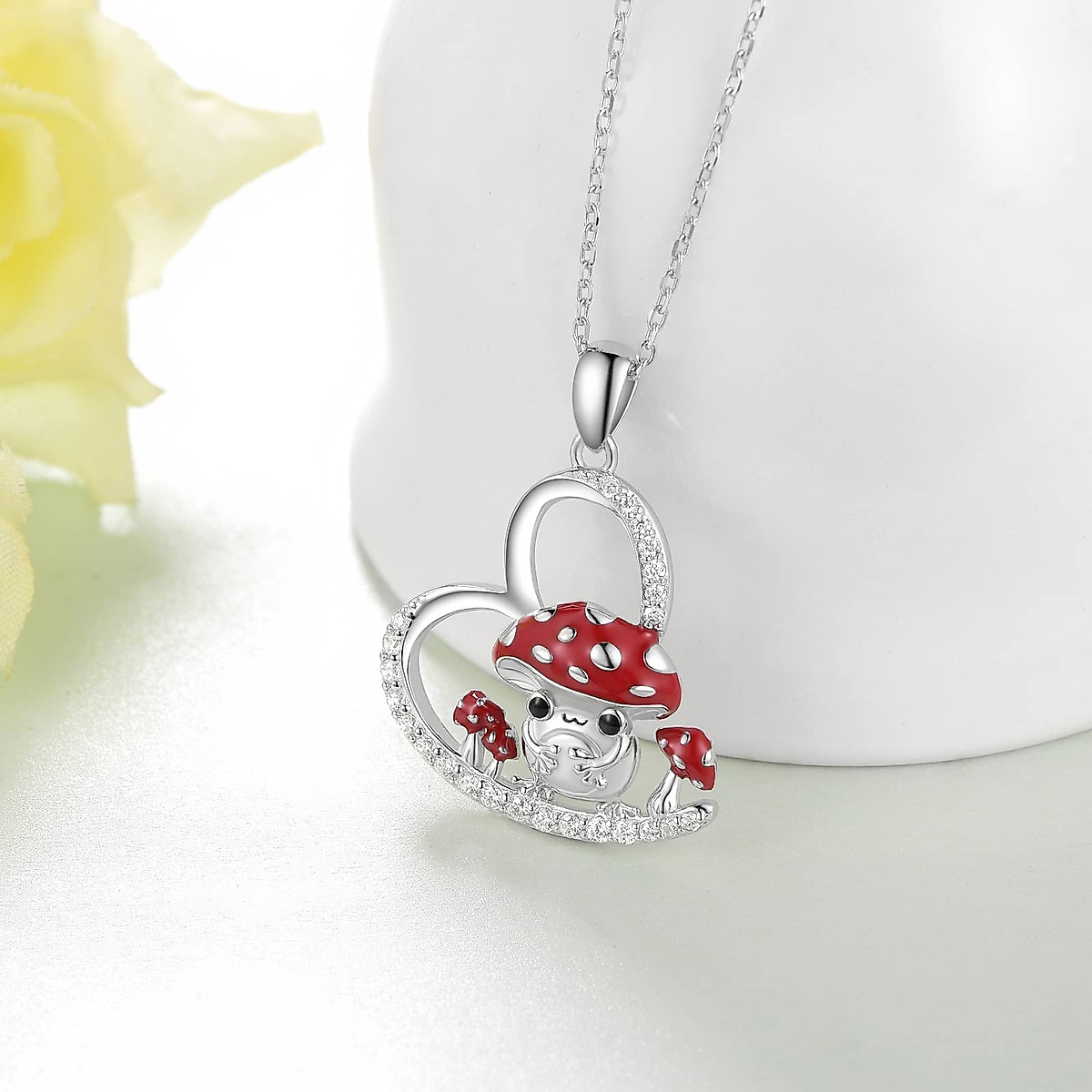 TYSO Mushroom Necklace 925 Sterling Silver Frog Mushroom Pendant Jewelry Gifts for Women