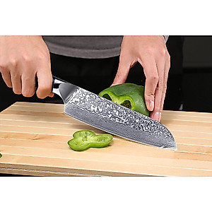 Kitchen Emperor Santoku Knife, Damascus Kitchen Knife, Professional Chef Knife with Comfortable G10 Handle Full Tang
