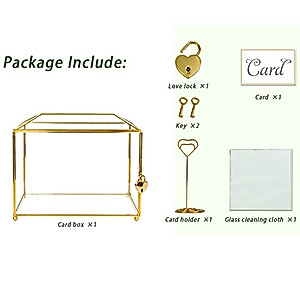 12.6 x 5.9 x 9.0inch Gold Wedding Glass Card Box with Lock and Slot - Wedding Envelope Card Holder for Reception Clear Lock Box with Key Wedding Gold Glass Card Holder Handmade Vintage Wedding Card Box