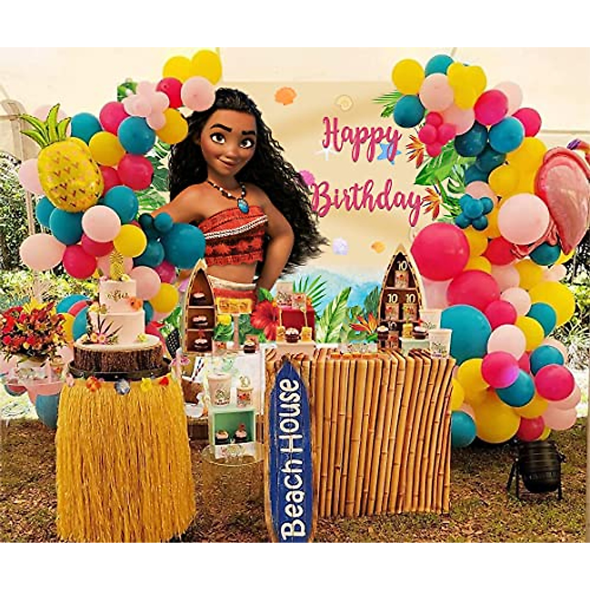 7x5ft Moana Birthday Party Backdrop Photo Summer Sea Moana Background Photography Princess Girls Birthday Cake Table Decoration