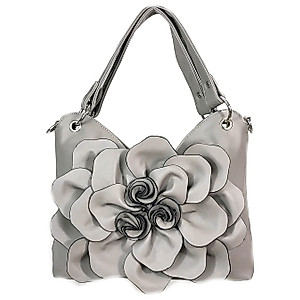 Zzfab Big Flower Purse with Clasp Grey