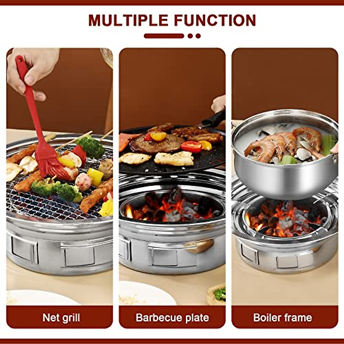 Multifunctional Charcoal Barbecue Grill 40cm Household Korean BBQ Grill Stainless Steel Non-stick Charcoal Stove (40cm)