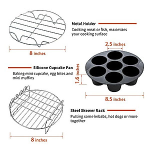 Air Fryer Accessories 11PCS for Phillips Ultrean Ninja Vremi Air Fryer, Fit all 3.7QT-4.0-5.8QT Power Deep Hot Air Fryer with Cake Barrel, Pizza Pan