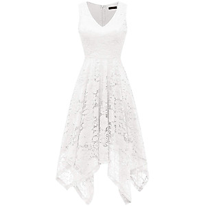 Meetjen Summer Floral Lace Dress Cocktail Prom Graduation A Line Bridal Shower Wedding Guest Dresses Plus Size White 2XL