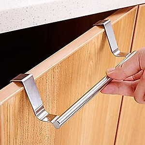 kiskick Stainless Steel Over Door Towel Bar Stand Rack Cupboard Cabinet Hanging Shelf Bathroom Kitchen Towel Hanger Organizer S