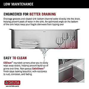 DELTA Rivet 32-Inch Workstation Kitchen Sink Undermount 16 Gauge Stainless Steel Single Bowl with WorkFlow Ledge and Chef’s Kit of 6 Accessories, 95B931-32S-SS