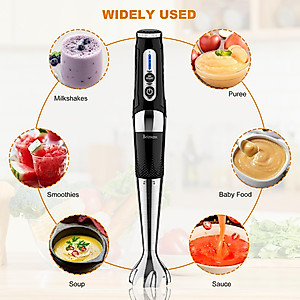 Cordless Immersion Blender: Cordless Hand Blender USB Rechargeable, 21-Speed & 3-Angle Adjustable with 304 Stainless Steel Blades for Milkshakes | Smoothies | Soup| Puree | Baby Food (Black)