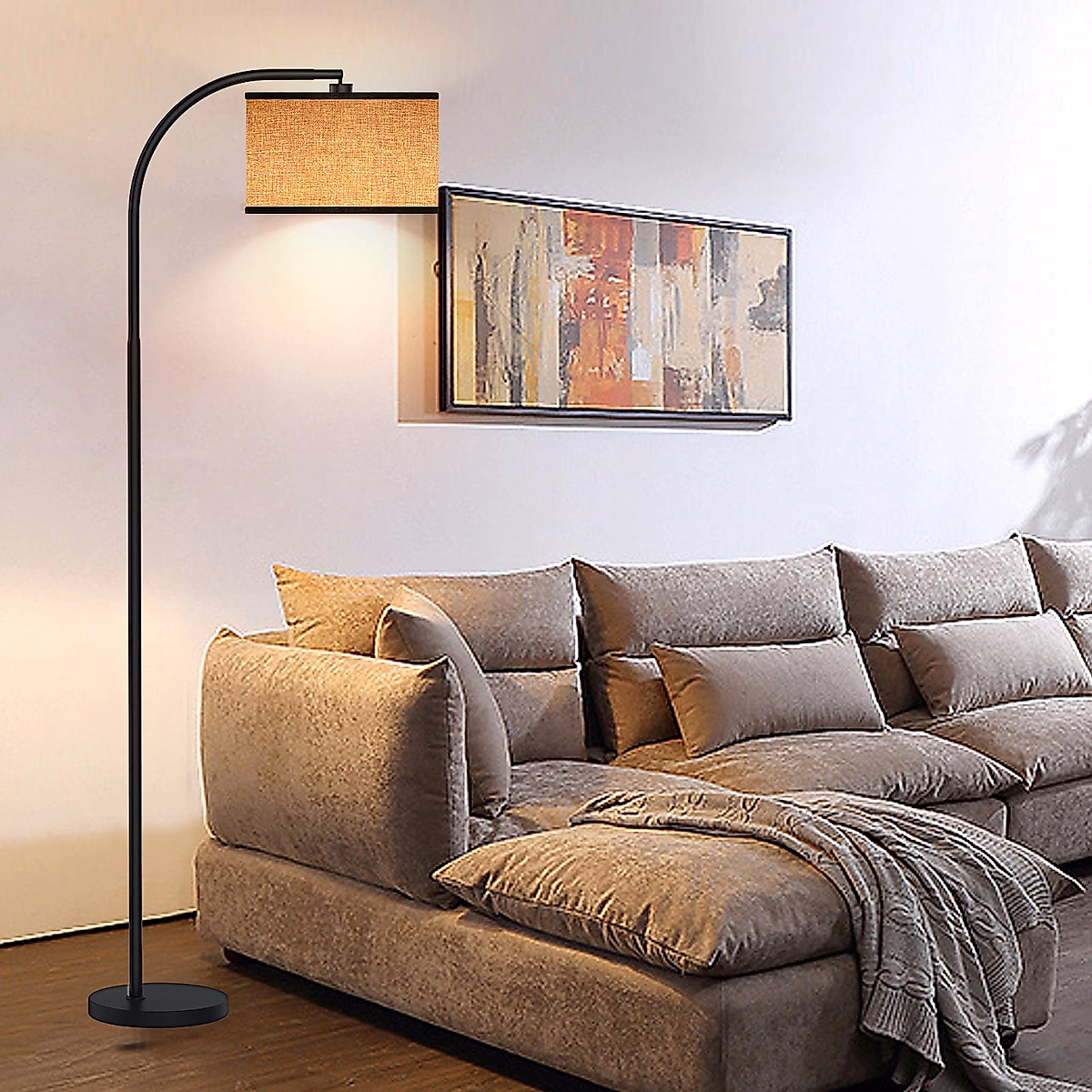 ROTTOGOON Floor Lamp for Living Room, Industrial LED Standing Lamp with 2 Lamp Shades (Grey/White), Classic Tall Reading Pole Lamp with LED Bulb, Modern Adjustable Black Floor Lamp for Bedroom Study