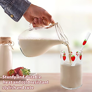 BolianOvi Cups, 2 Sets - 300ML Thickened Glass Tumbler with Straws, Strawberry Pattern, Cute Drinking Cups for Water, Juice, Milk, Coffee, Tea, Gift