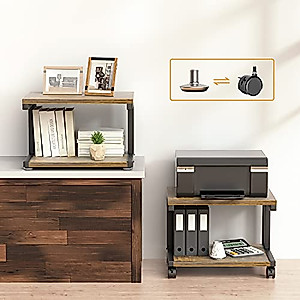 AMERIERGO Printer Stand, Printer Table with Storage, Under Desk Printer Stand with 4 Wheels & Lock Mechanism, 2 Tier Printer Cart for Printer, Scanner, Fax, Home Office Use