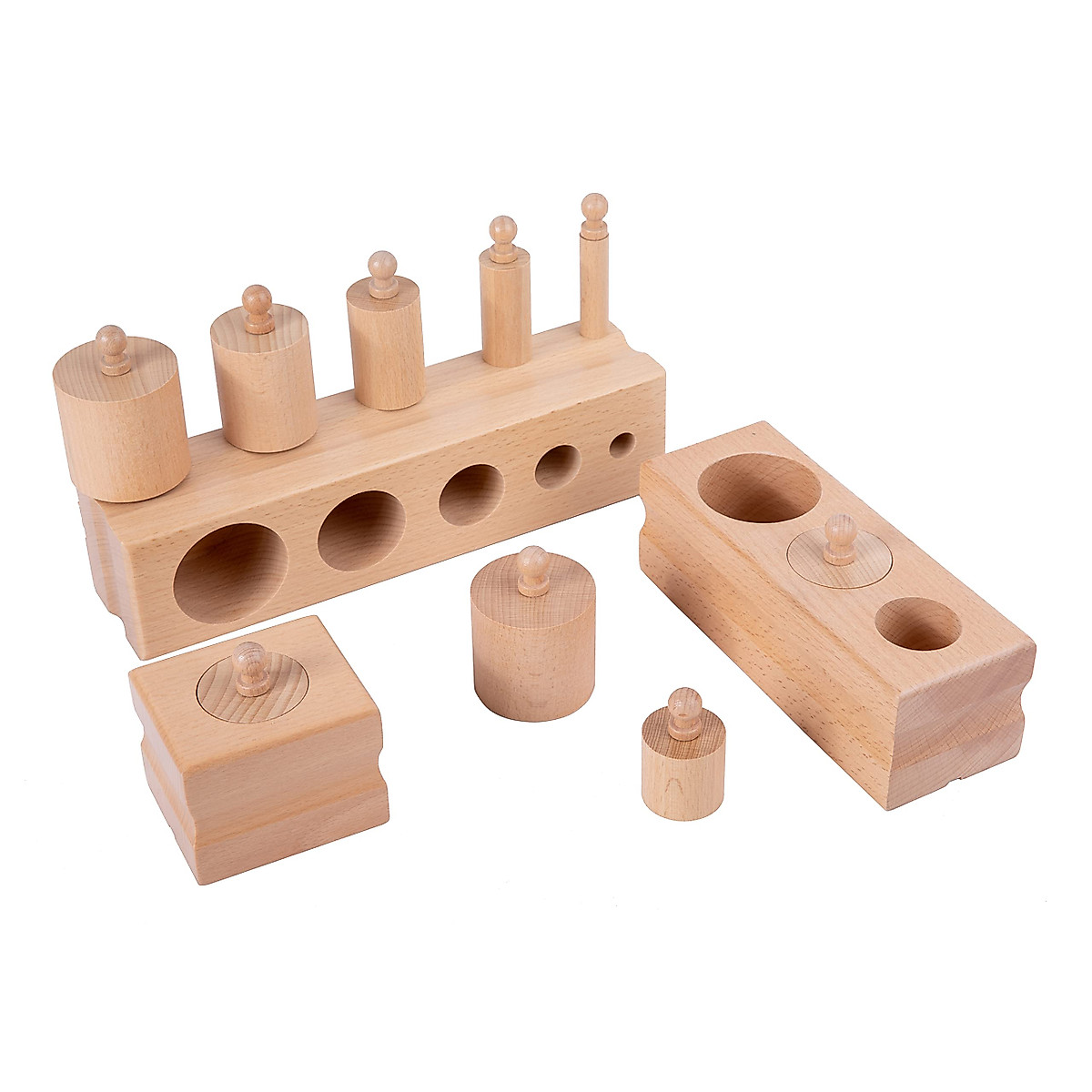 Montessori Toys for Babies 6-12 Months Wooden Knob Log Mini-Cylinder Block Preschool Learning Baby Game Sensory Toys for Kids(3 Piece Set)