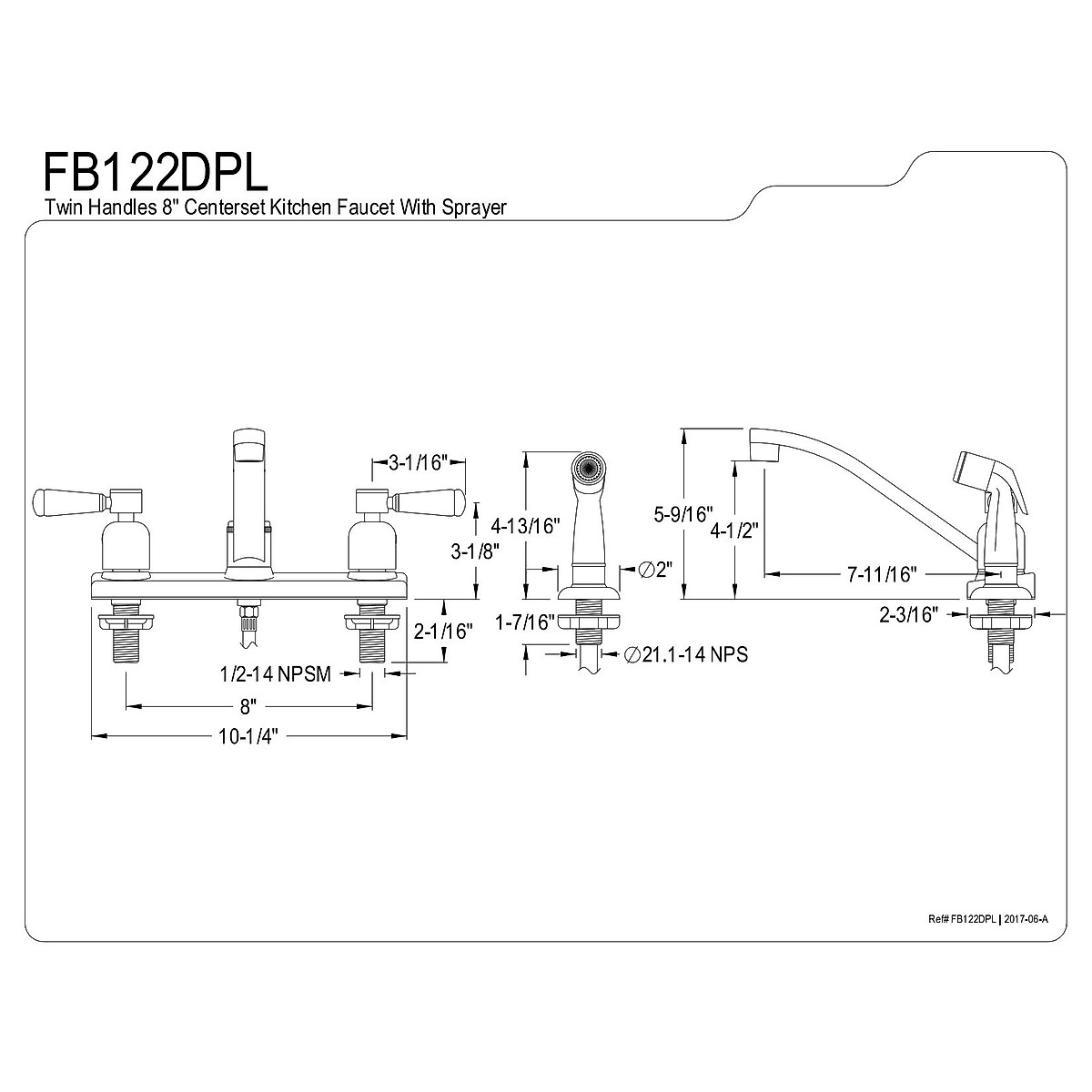 Kingston Brass FB122DPL Paris 8" Centerset Kitchen Faucet, Polished Chrome