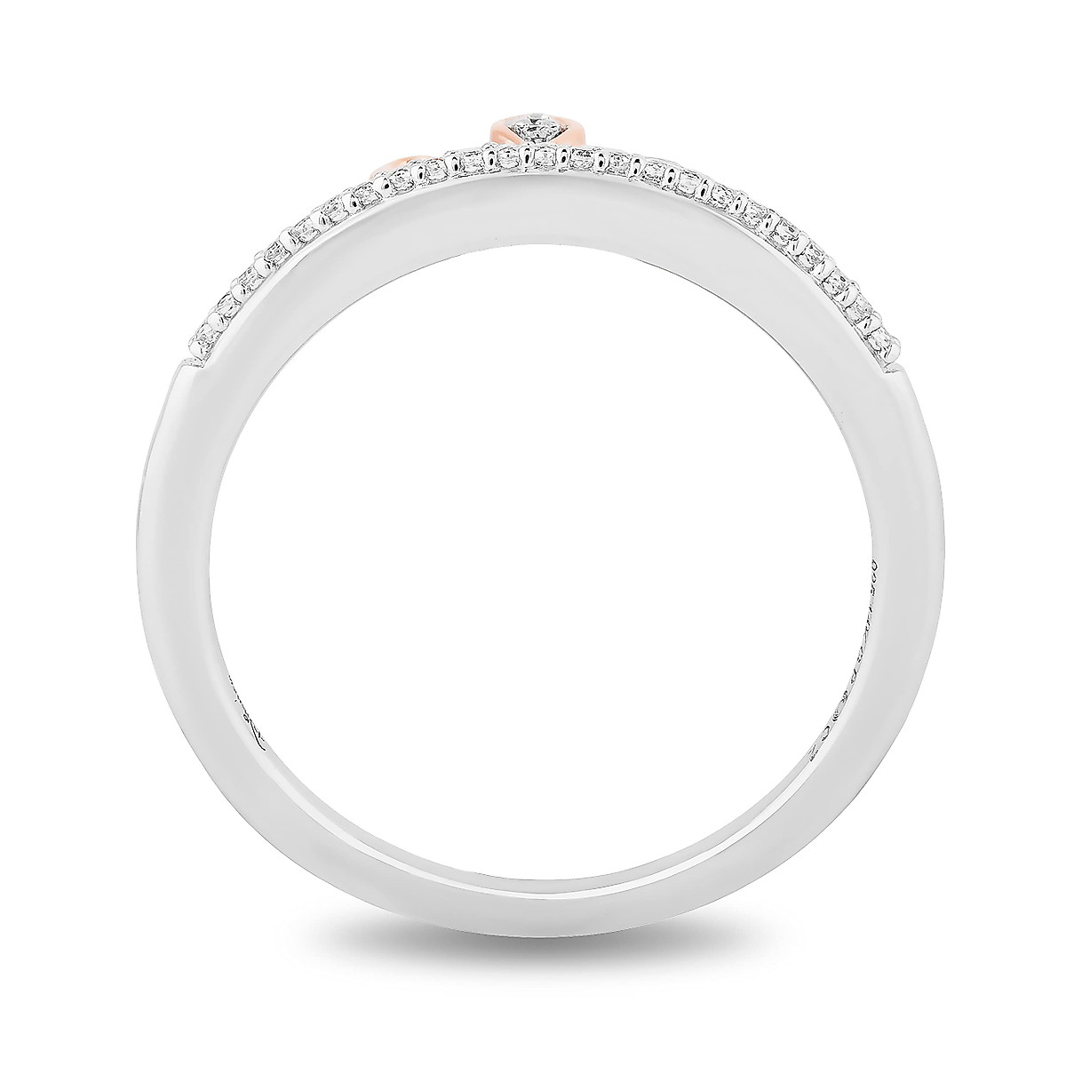 Jewelili Enchanted Disney Fine Jewelry Sterling Silver and 10K Rose Gold 1/6 Cttw Natural White Round Diamond Elsa-Anna Duo Stack Ring, Size 6