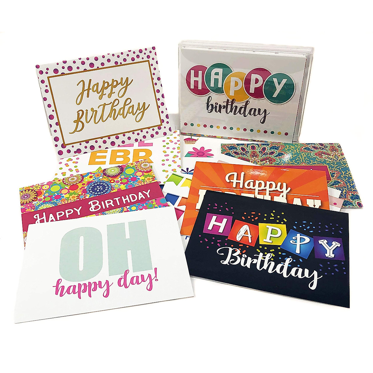 Stonehouse Collection 48 Birthday Card Assorted Pack - USA Made - 16 Unique Assorted Designs Blank Cards - Bulk Boxed Set (48 Card)