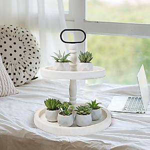 TNQNCFL Rustic 2 Tiered Tray Decor, Coffee Color, Wooden Material, Round Shape