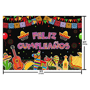SENDY 7x5ft Feliz Cumpleaños Backdrop Mexican Fiesta Happy Birthday Party Decorations Supplies Cactus Balloons Mexico Cinco De Mayo Carnival Bday Cake Table Banner Photography Background Photo Props