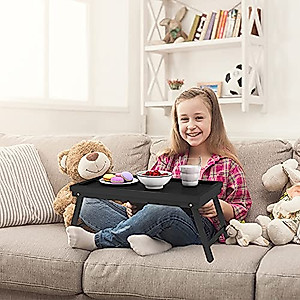 Bed Breakfast Tray Table Serving Lap Food TV Dinner for Eating with Folding Legs Black Bamboo
