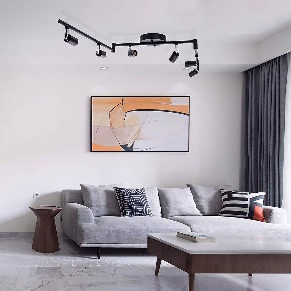 AIBOO 6-Light Adjustable Dimmable Track Lighting Kit, Flexible Foldable Arms, Matt Black Color Perfect for Kitchen,Hallyway Bed Room Lighting Fixture, GU10 Base Bulbs not Included