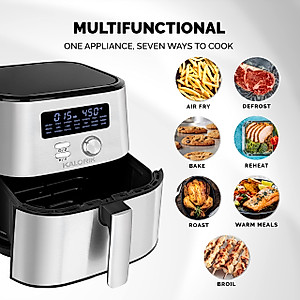 Kalorik MAXX® Digital Air Fryer FT 47823 BKSS | 6-Quart Oilless Air Fryer with 7 Cooking Functions | LED Display | 21 Smart Presets | 5 Dishwasher-Safe Accessories & Bonus Recipe Book | Nonstick Air Frying Basket  | 1750W | Stainless Steel & Black