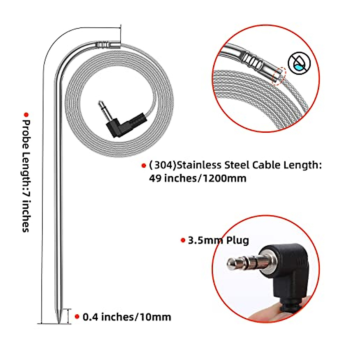 4 Pack Replacement Meat Probe for Masterbuilt Gravity Series 560/800/1050 XL Digital Charcoal Grill + Smoker, 9004190170 Accessories Temperature Probe, with Probe Grommet and Grills Clips