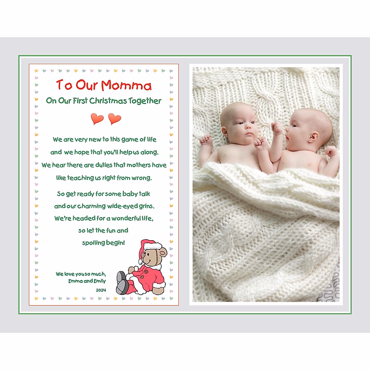 Poetry Gifts New Mom, To My Mommy On Our First Christmas Together, Personalized 8x10 Inch Print, Add Photo