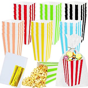 24 Pack Mini Popcorn Boxes,Candy Favor Treat Box with Clear Cellophane Bags,Paper Popcorn Buckets Containers for Birthday,Baby Shower,Party Favor