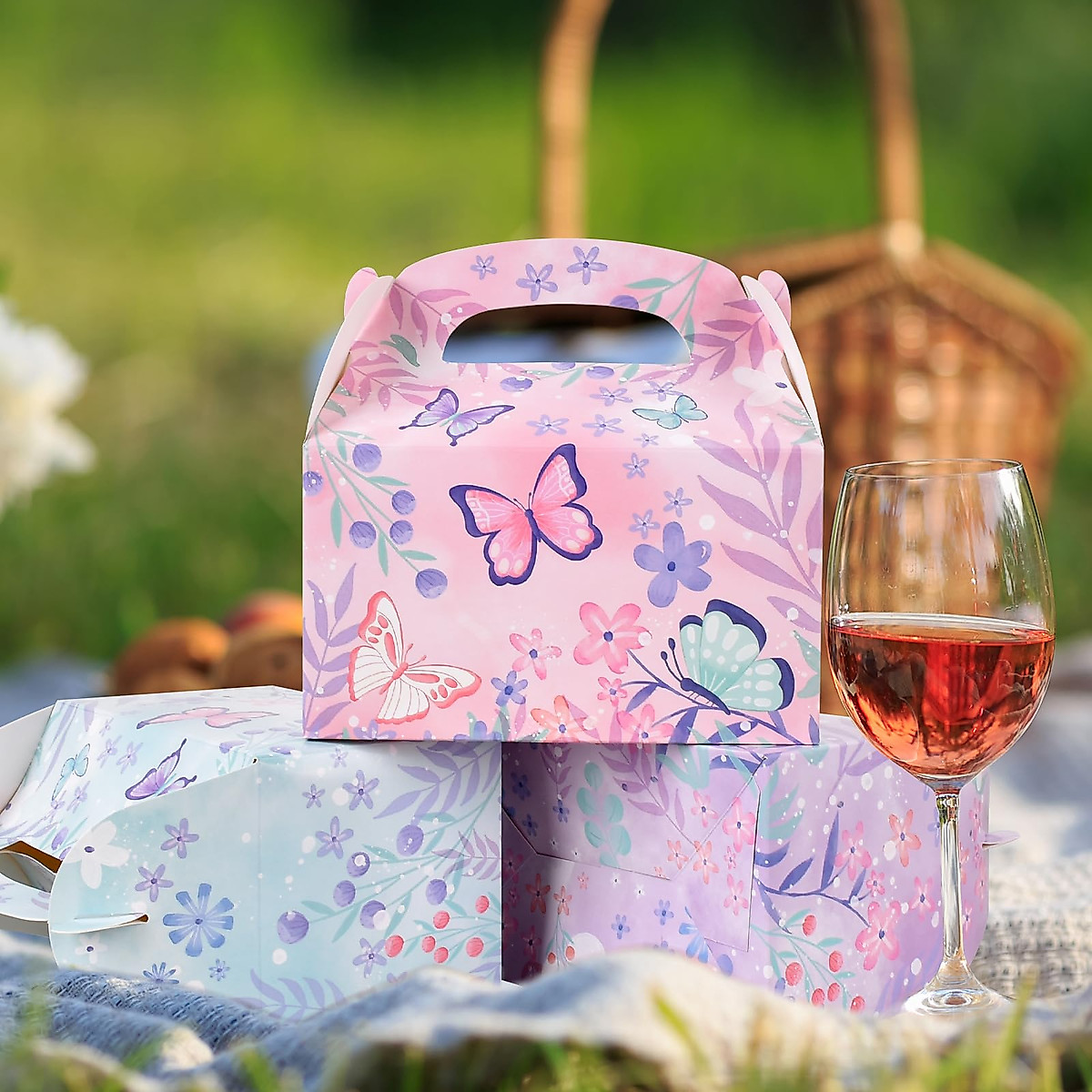 Butterfly Birthday Party Supplies Butterfly Party Favor Box, Gift Box, Treat Boxes, Candy Box for Butterfly Birthday Party Decorations, Mix 3 designs, 24Pack.