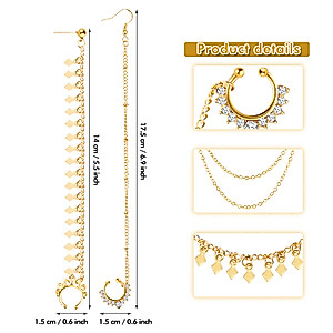 6 Pieces Nose Rings Hoop Chain Diamond-studded Double-layer Nose Chain Septum Non Piercing Nose Hoop Ring Chain Dangle Earrings for Women Girls
