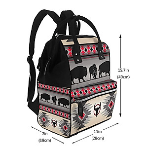 Diaper Bag American Native Bear Buffalo Stripe Large Capacity Nappy Bag Backpack for Baby Care Tote Bags Travel Backpack for Mom and Dad