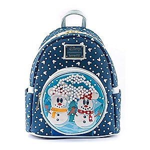 Loungefly Disney Snowman Mickey Minnie Mouse Snowglobe Womens Double Strap Shoulder Bag Purse