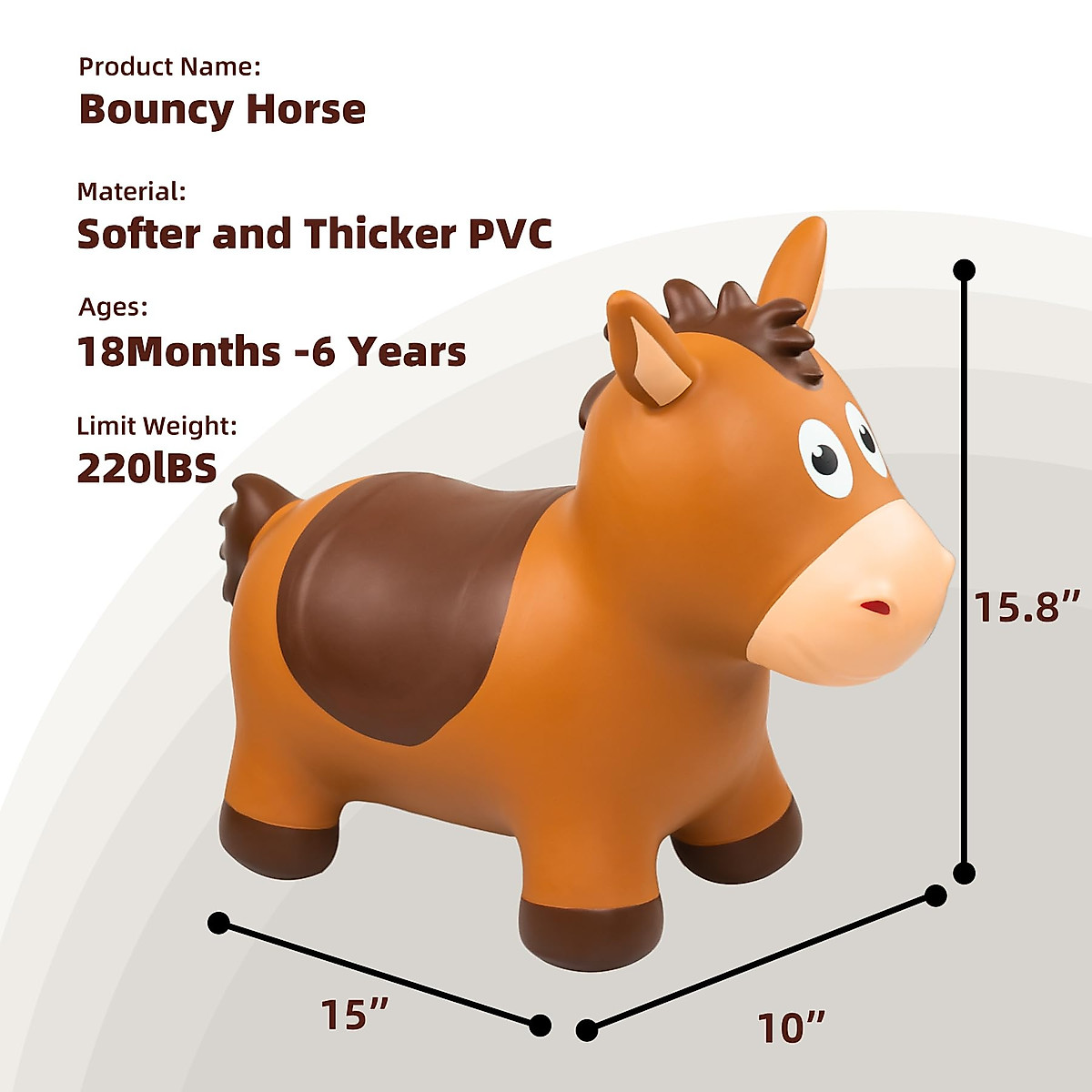 ZOOJOY Bouncy Horse Hopping Toys, Inflatable Animal Horse Toys for Toddlers 1-3, Outdoor Indoor Bounce and Ride On Bouncer for Boys Girls, Birthday Gifts for 18 Months 2 3 4 5 6 Year Old with Pump