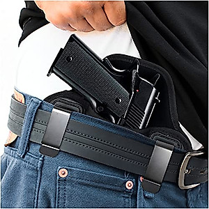 Tactical Pancake Holster. 1911 Holster Leather 4" & 5" with Rail. Suede Interior for Protection. Inside The Waistband ECO Leather Holsters for Pistols by Houston (Right Hand)