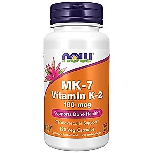 NOW Supplements, MK-7 Vitamin K-2 100 mcg, Cardiovascular Support*, Supports Bone Health*, 120 Veg Capsules