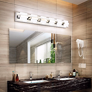 SOLFART Dimmable Modern 6 Lights Vanity Lights for Bathroom LED Bathroom Vanity Lights Over Mirror Chrome
