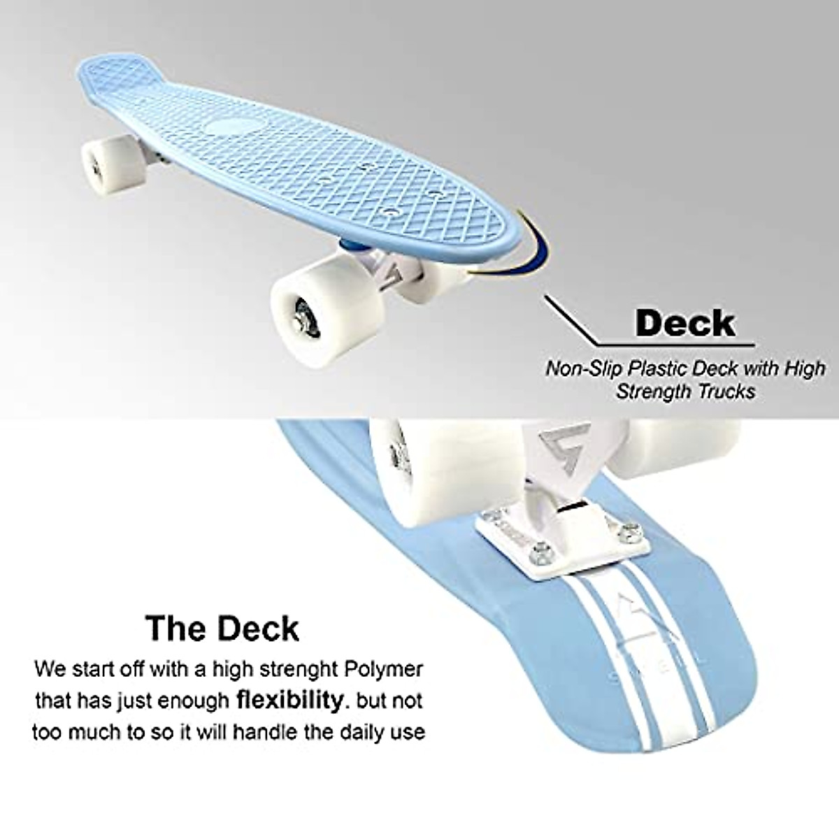 Swell Skateboards for Kids Ages 6-12 | Cruiser Complete Skateboard for Beginners, Boys, Girls, Youths, Teens, Adults College Students | 22 inch and 28 Inch Plastic Retro Mini Skateboard (22" Stringer)
