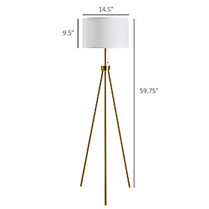 HOMCOM 59.75" Tripod Floor Lamp with Pull Chain Standing, Fabric Lampshade E26 Lamp Holder Steel for Living Room, Bedroom, Office, Gold